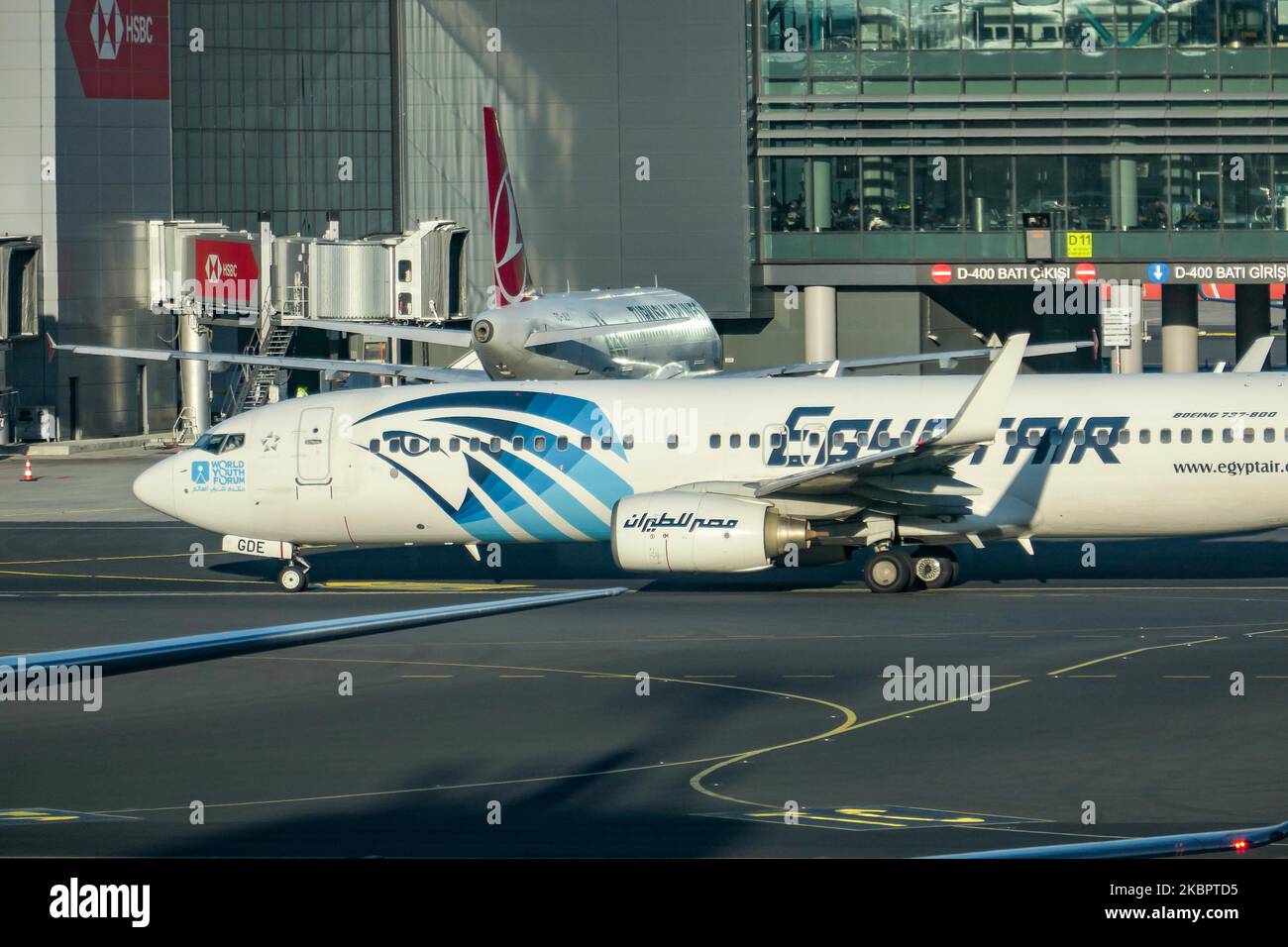 Egyptair Boeing 737-800 aircraft as seen at the new Istanbul Airport ...
