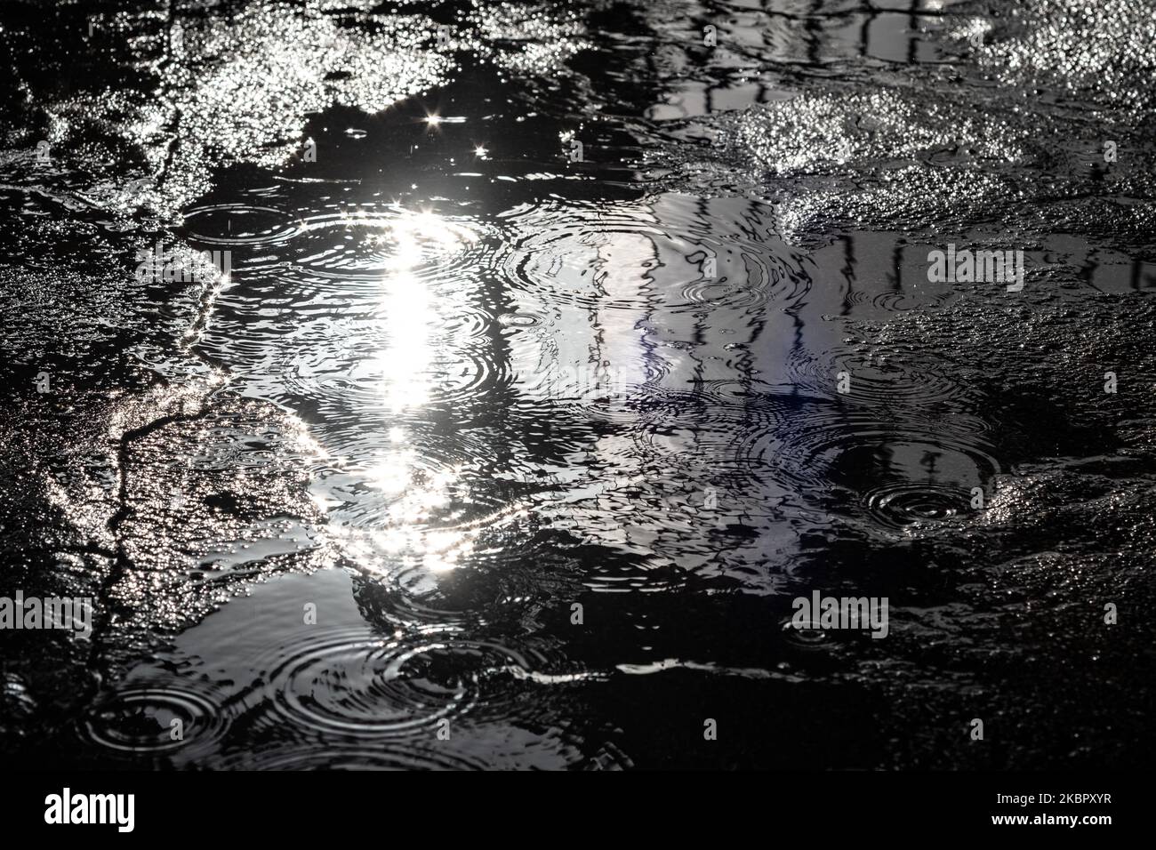 Raindrops falling on concrete, In Nea Artaki on June 6, 2020(Photo by ...