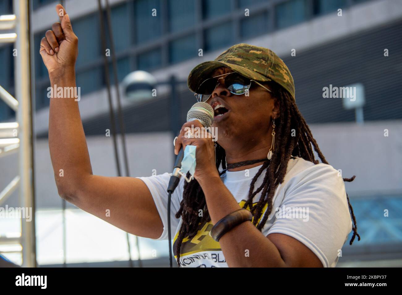 Activist Iris Roley speaks to demonstrators during today’s protest at ...
