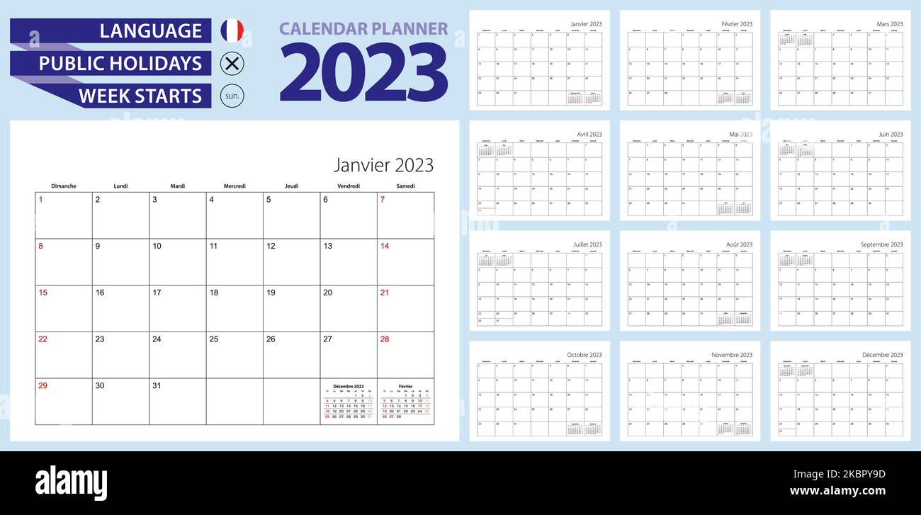 French calendar planner for 2023. French language, week starts from ...