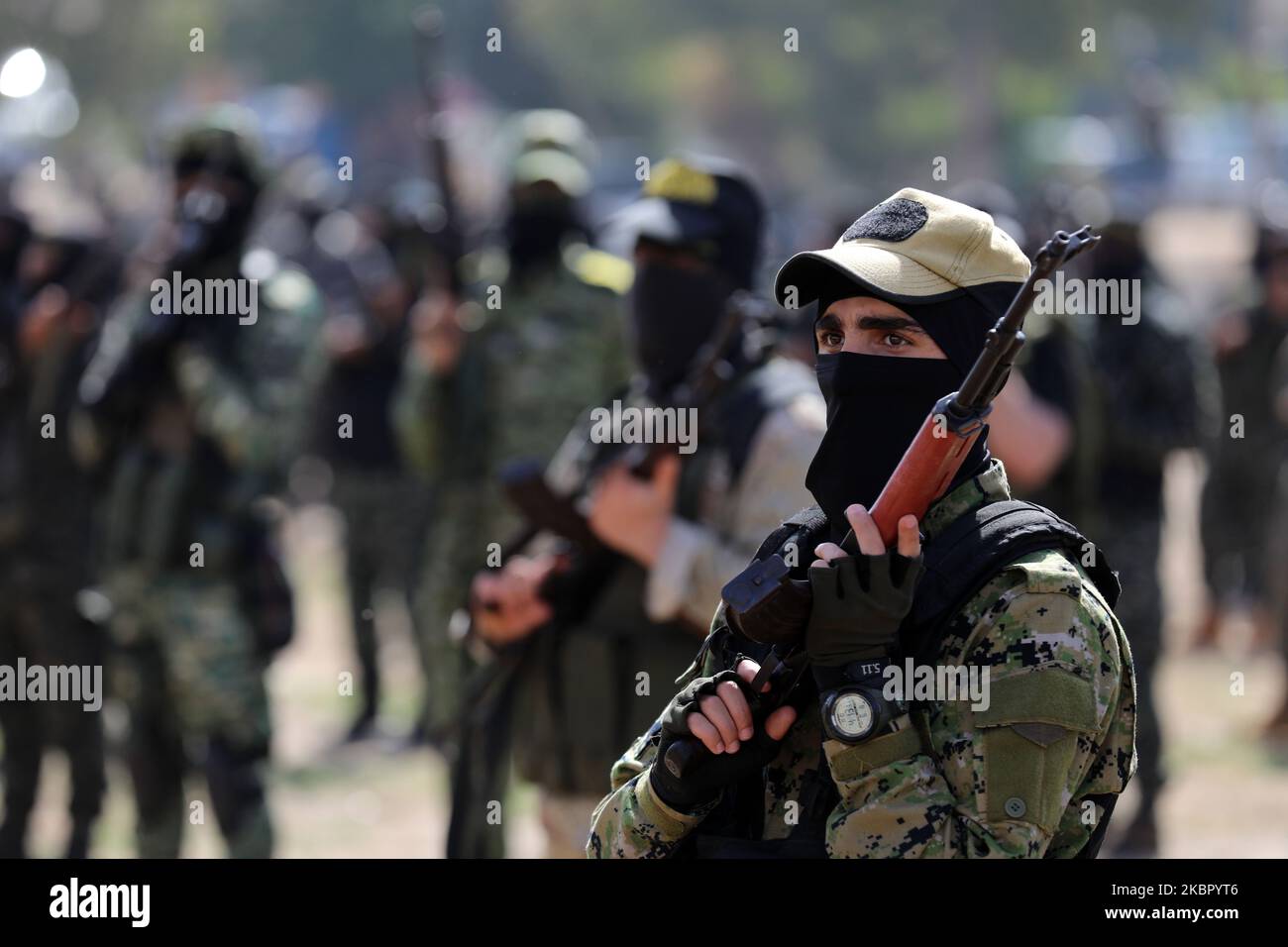 Palestinian Islamic Jihad militants, during a memorial service for the ...