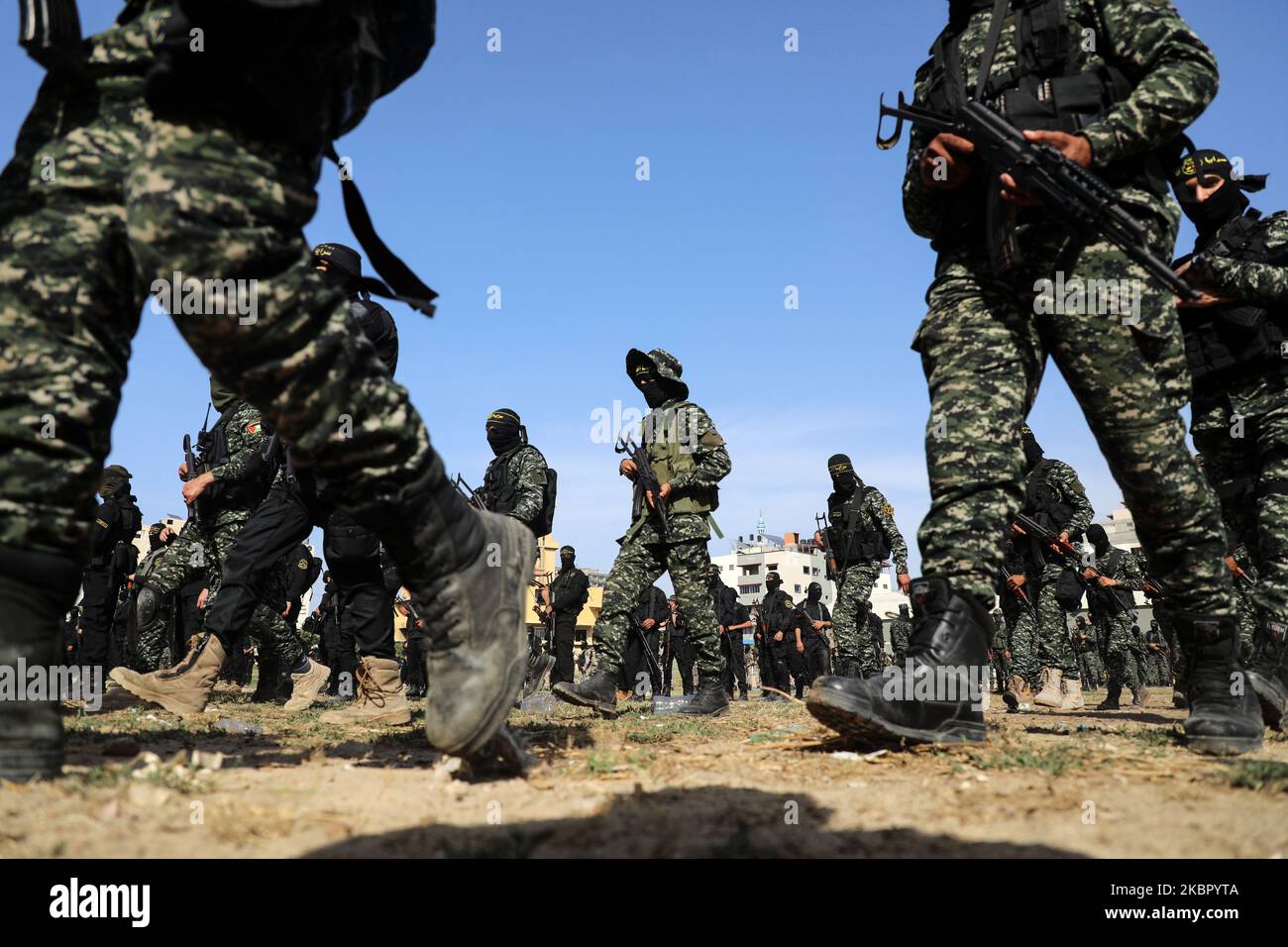 Palestinian Islamic Jihad militants, during a memorial service for the ...