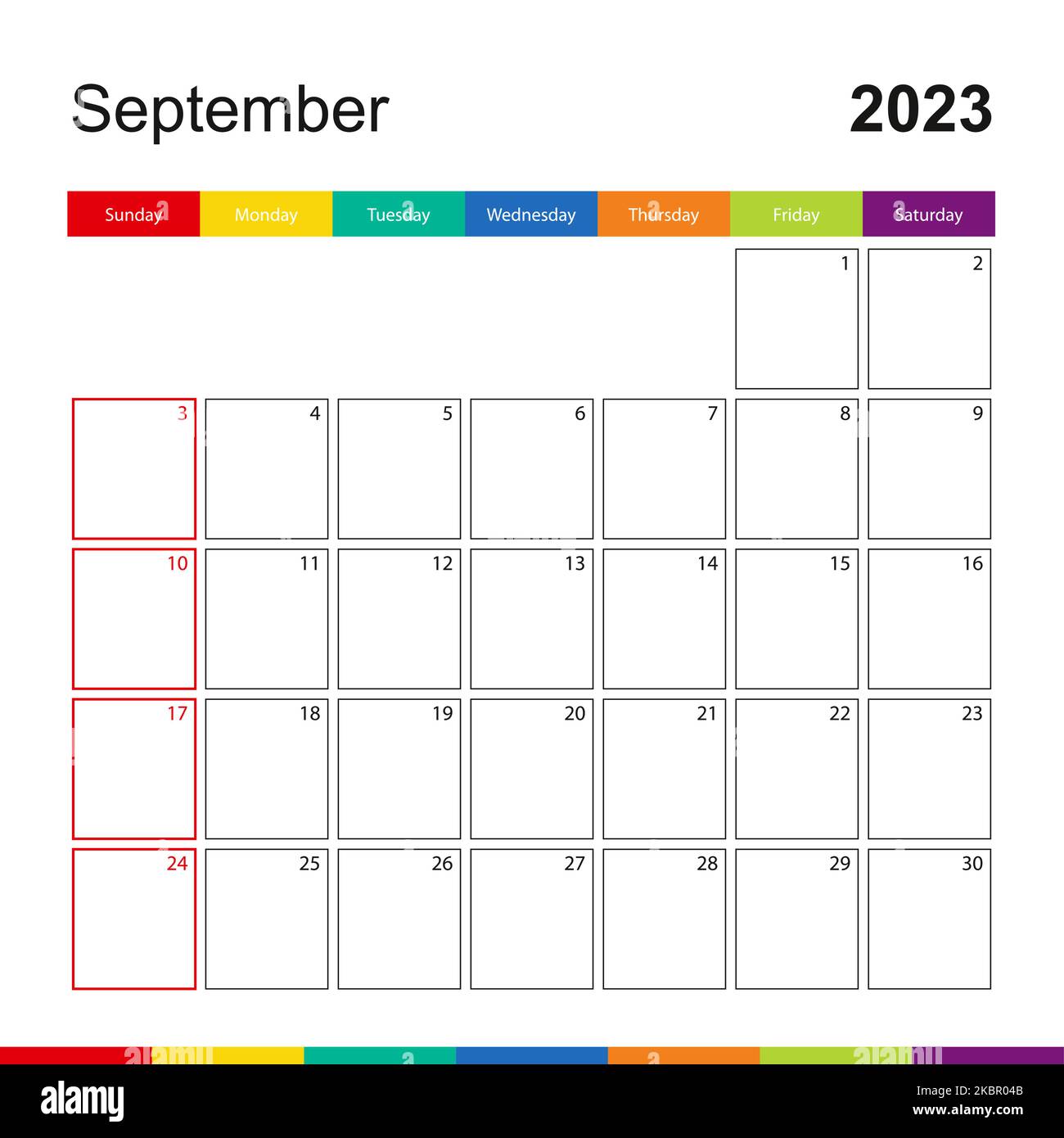 September 2023 colorful wall calendar, week starts on Sunday. 2023 ...