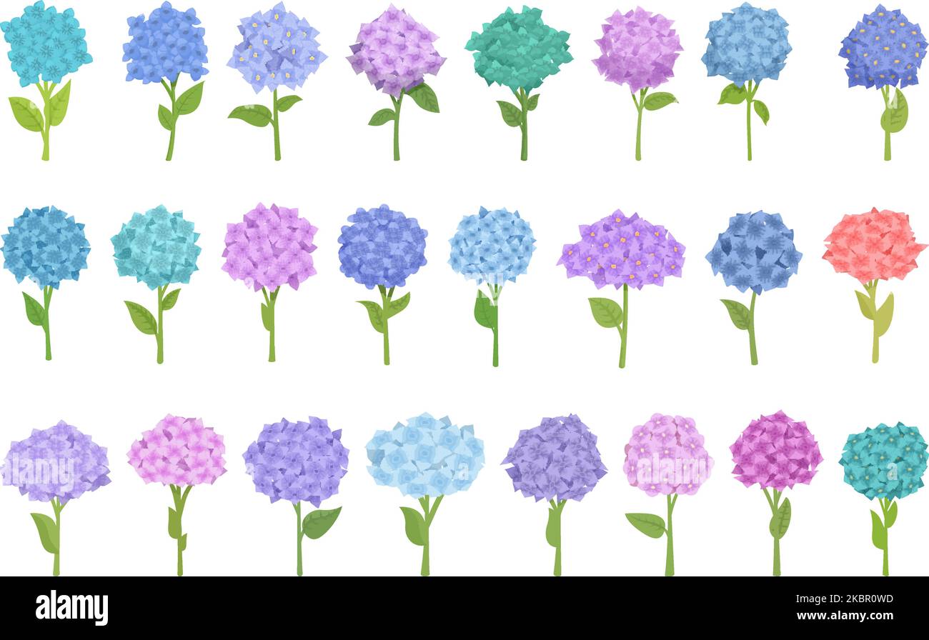 Hydrangea icons set cartoon vector. Flower summer. Spring love Stock ...