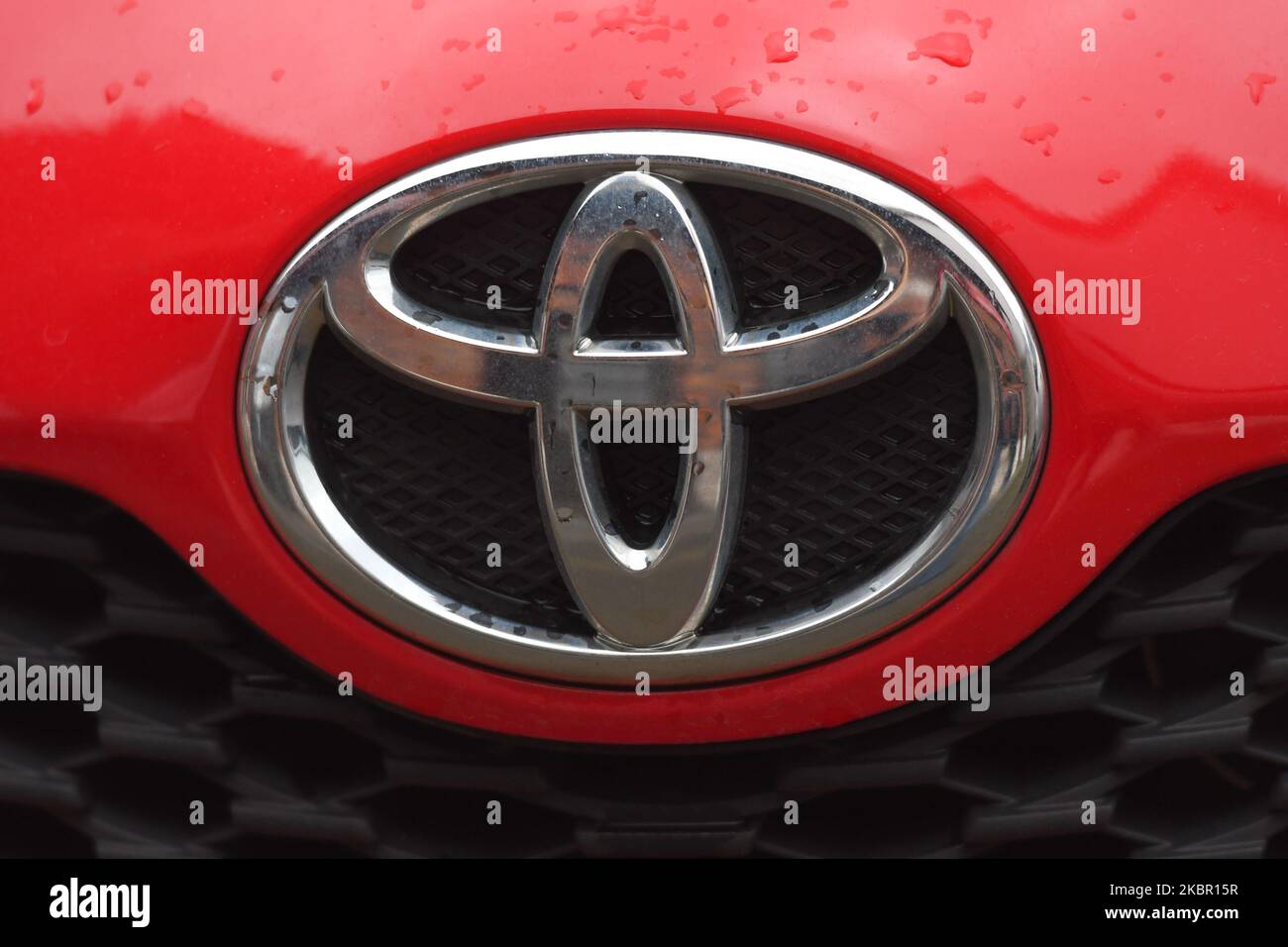 A logo of Toyota, Japanese multinational automaker, seen on a car in ...