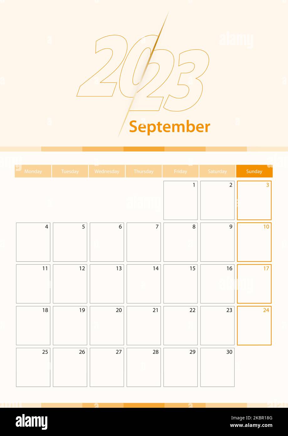 Modern vector vertical calendar sheet for September 2023, planner in ...