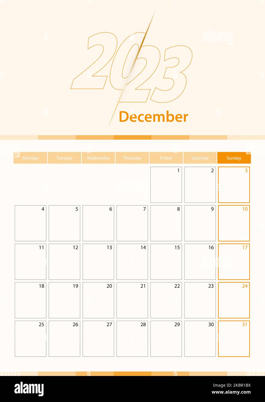 Modern vector vertical calendar sheet for December 2023, planner in ...
