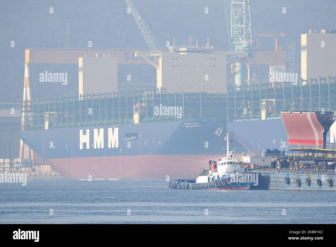 A View Scene of Container Carrier building yard at SHI (Samsung Heavy ...