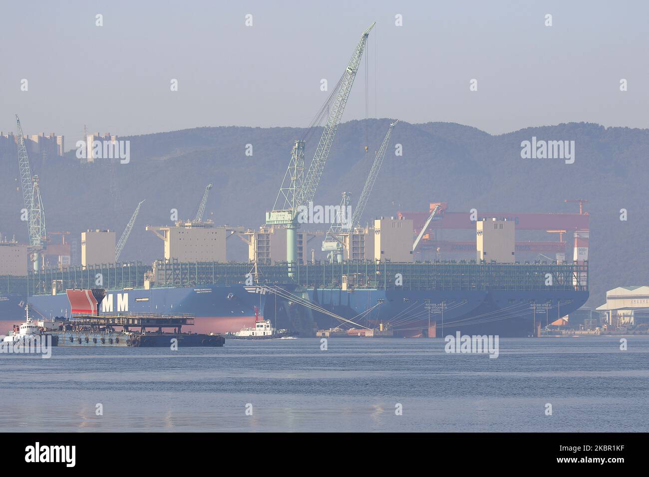 A View Scene of Container Carrier building yard at SHI (Samsung Heavy ...