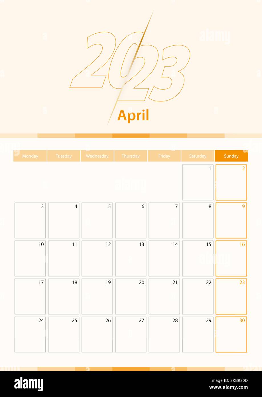 Modern vector vertical calendar sheet for April 2023, planner in ...