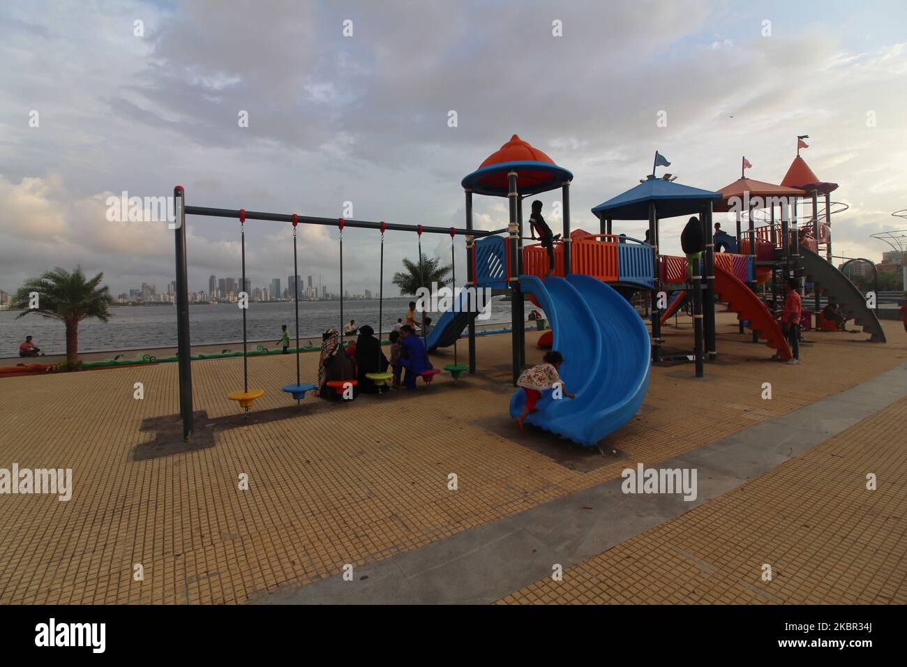 Children's play slide at Bandra reclamation promenade in Mumbai, India ...