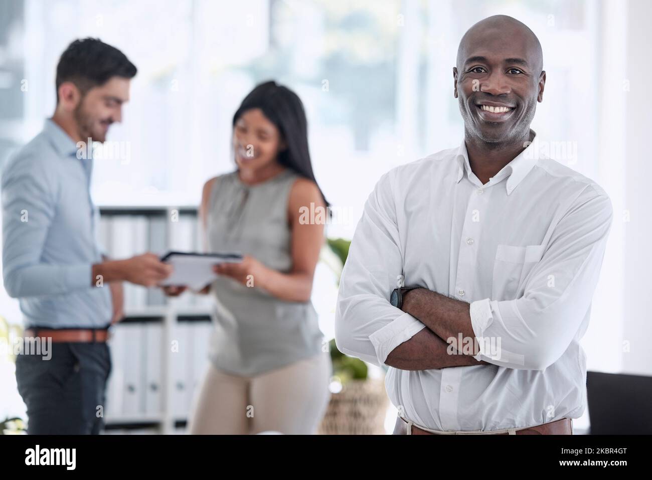Business leadership, black man and corporate management in office ...