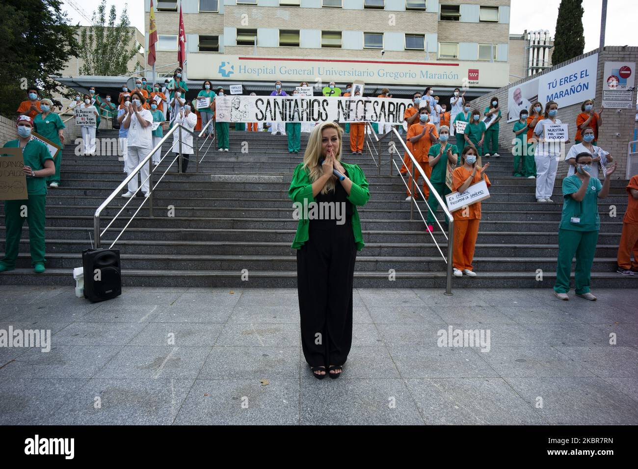 the singer Ines Leon in during a protest demanding better working ...