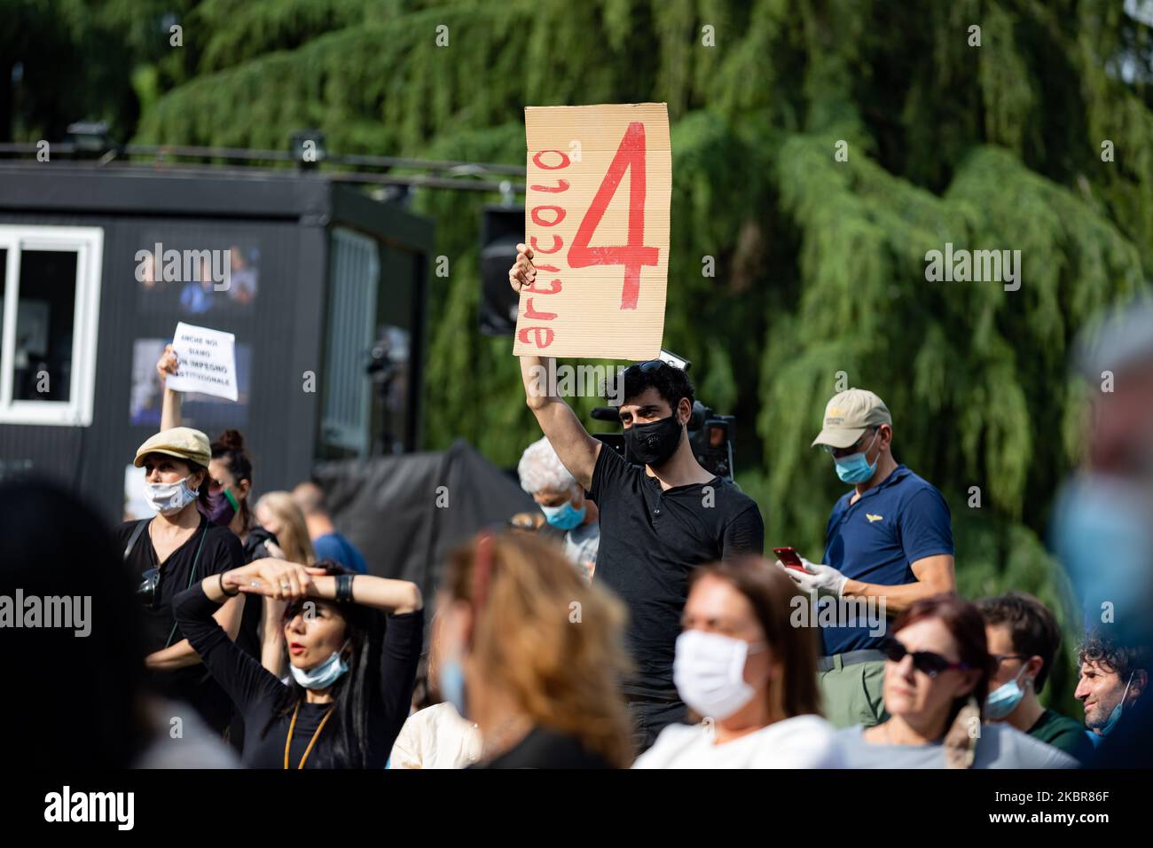 Protest of the entertainment workers at the Triennale Milano during the ...