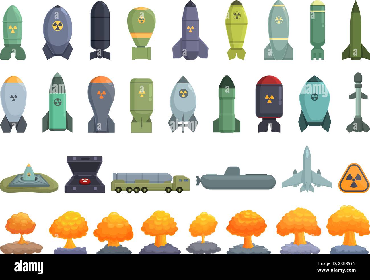 Nuclear weapon icons set cartoon vector. Military ship. Army weapon ...