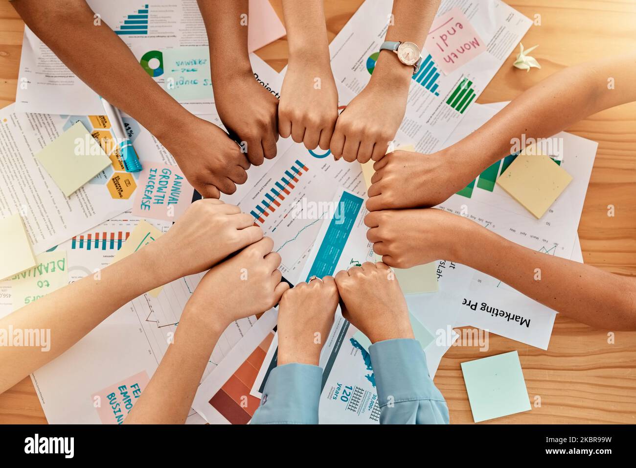 Fist bump, team and business people, support and solidarity in meeting ...