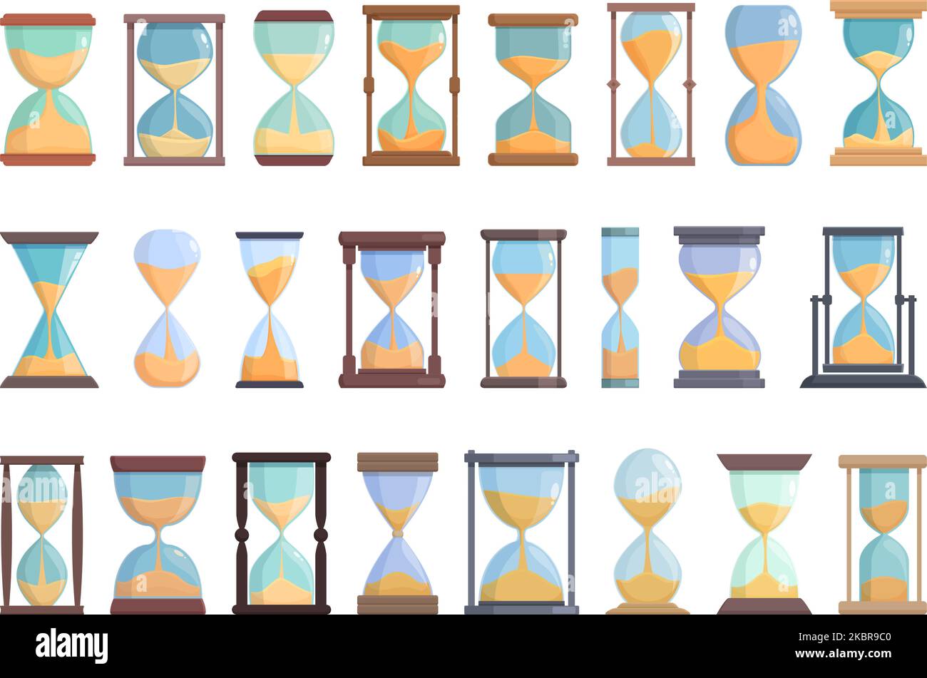 Sand clock icons set cartoon vector. hourglass time. Timer clock Stock ...