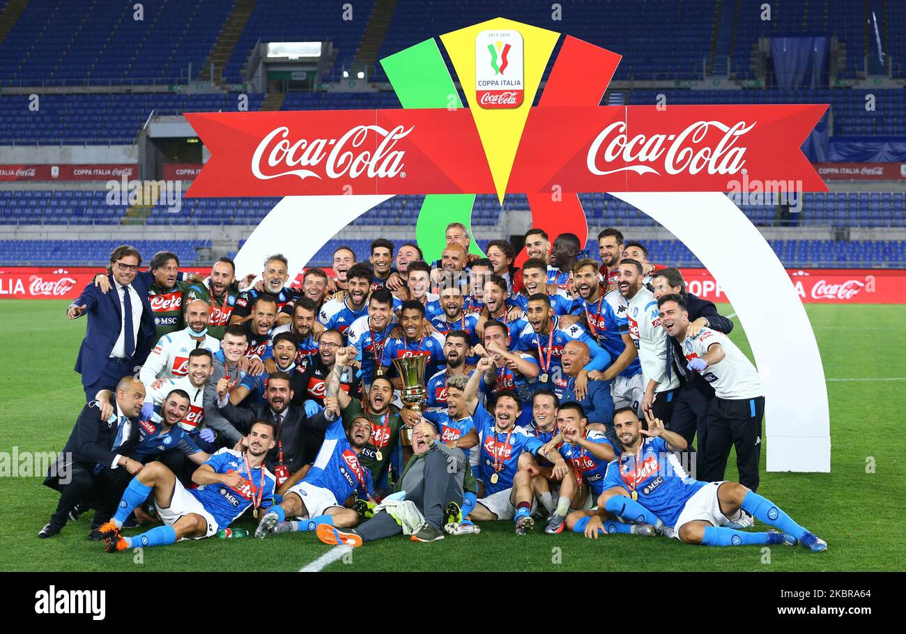 Napoli players celebrate with the trophy at the end of the Coca Cola ...