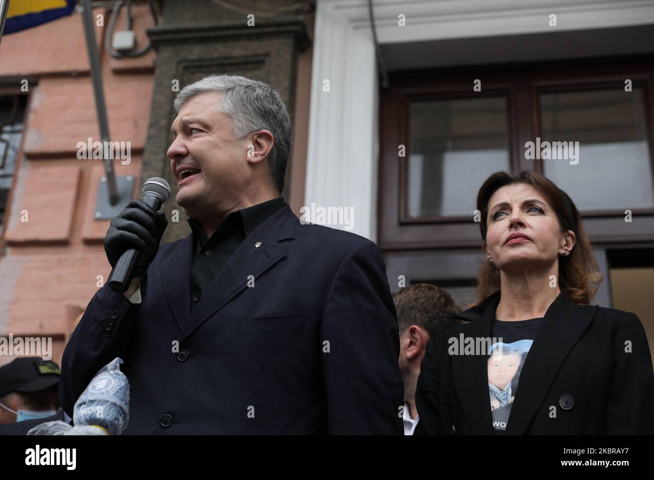 Former President Petro Poroshenko talks to hundreds of his supporters ...