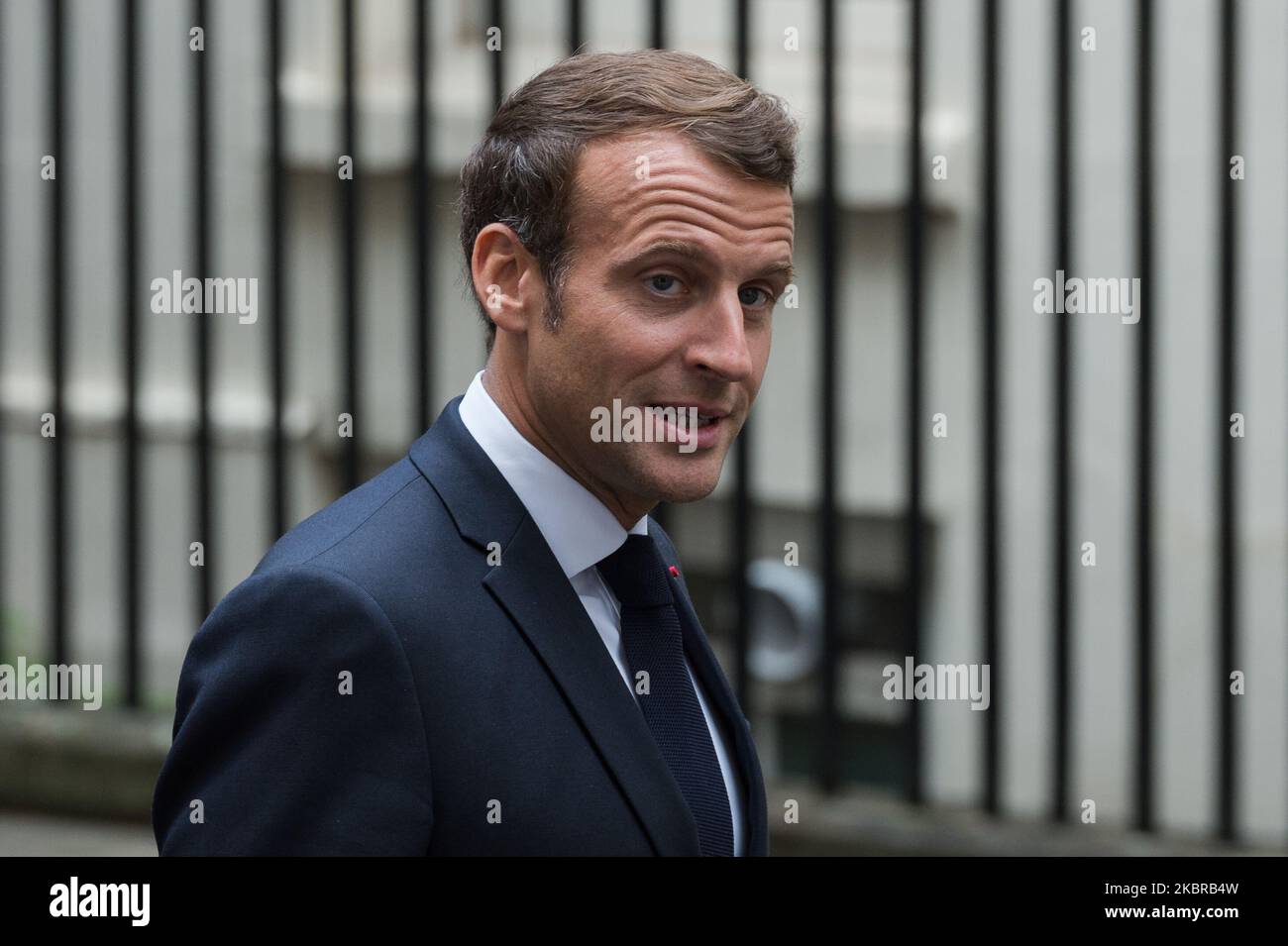 President of France Emmanuel Macron arrives in Downing Street to attend ...
