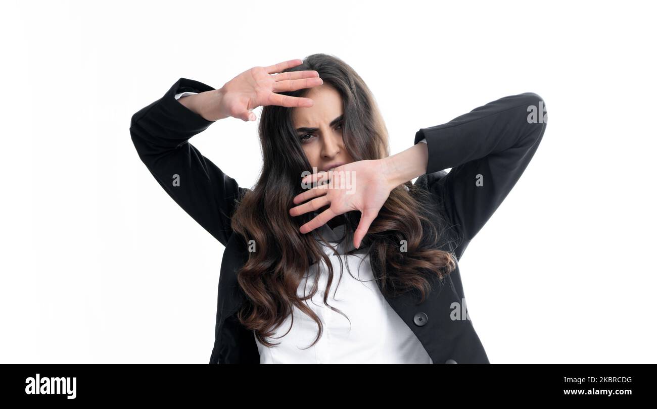 Negative woman crossed hands show no decline forbidden rule isolated ...