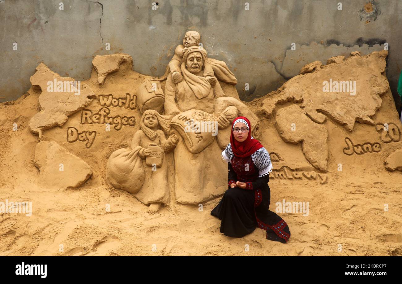 Palestinian sand sculptor Rana Ramlawi finishes a new artwork creation ...