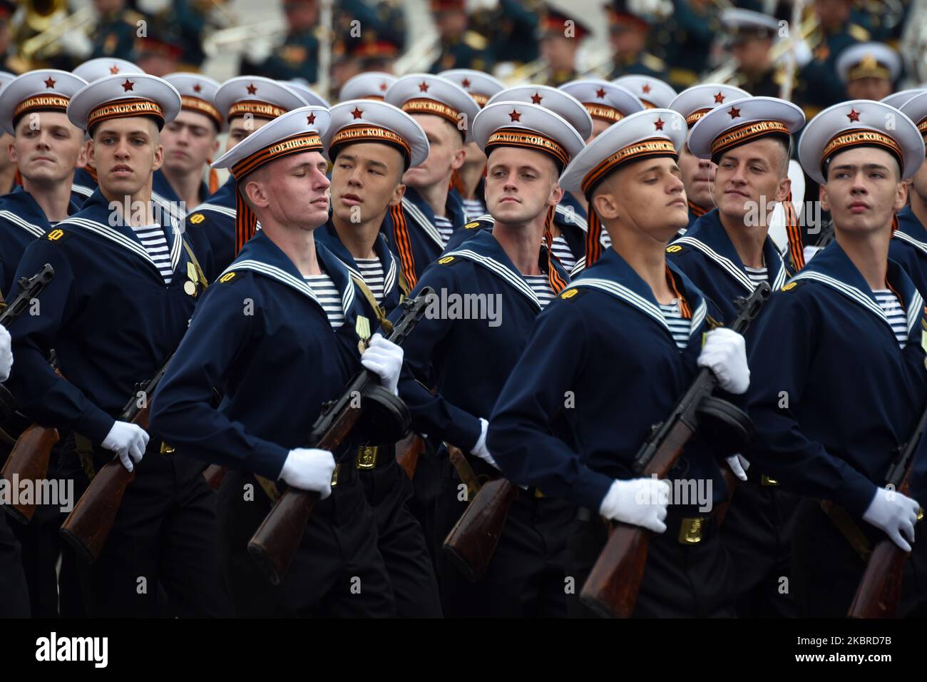 Servicemen march in formation during a general rehearsal of the Victory ...