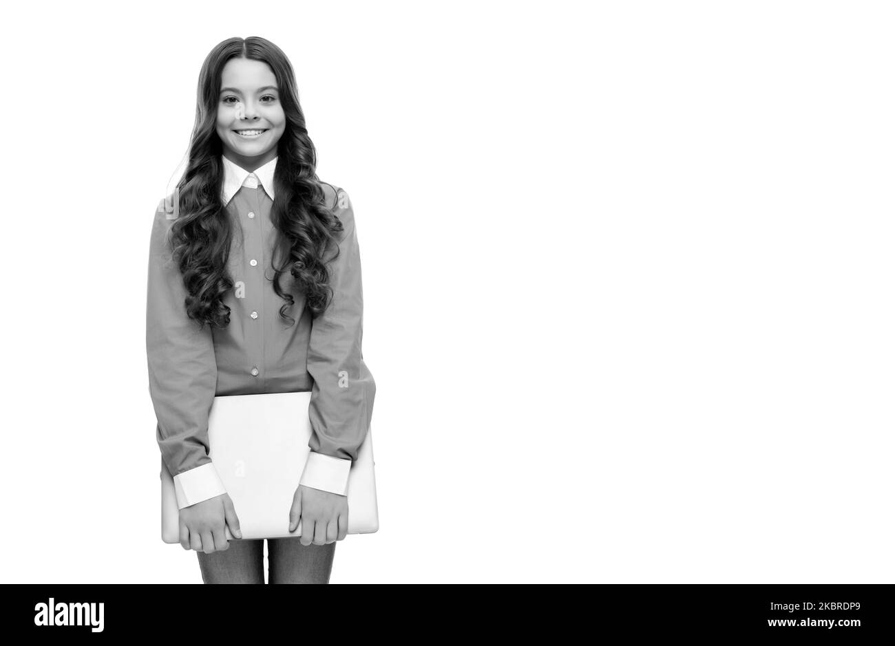 kid hold pc. teen girl use laptop for blogging. webinar at online ...