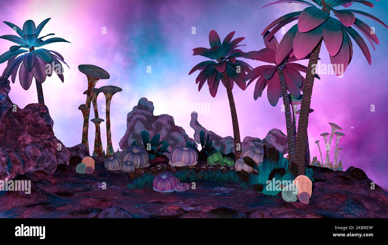 3D rendering of a science fiction alien landscape Stock Photo - Alamy