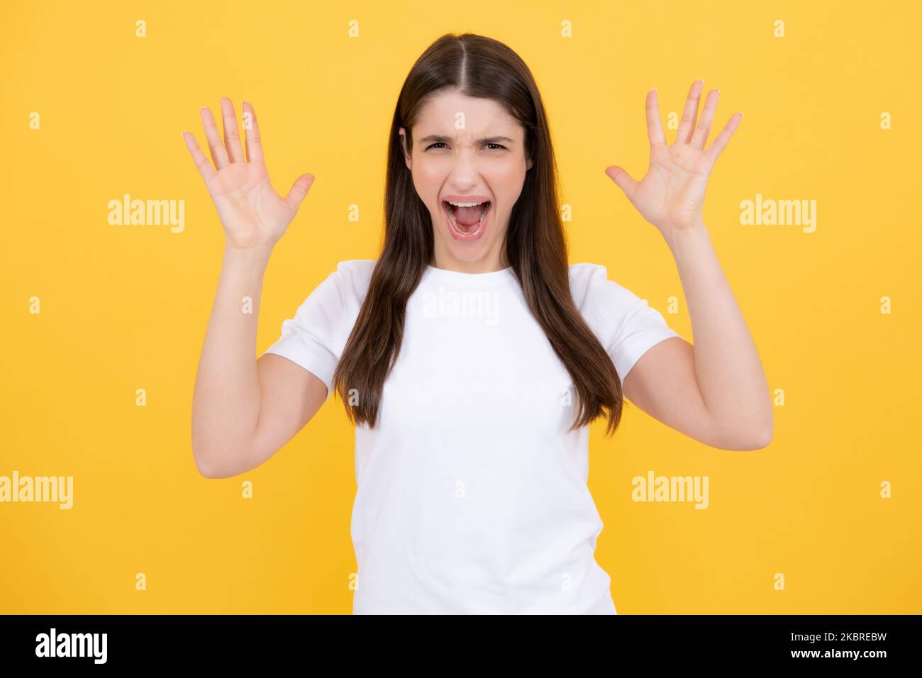 Screaming hate rage woman face. Emotional angry woman screaming on ...