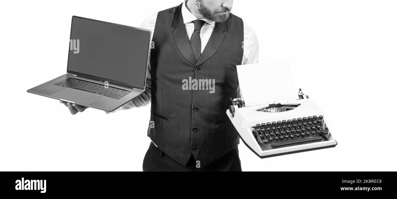 Old typewriter new computer Black and White Stock Photos & Images - Alamy