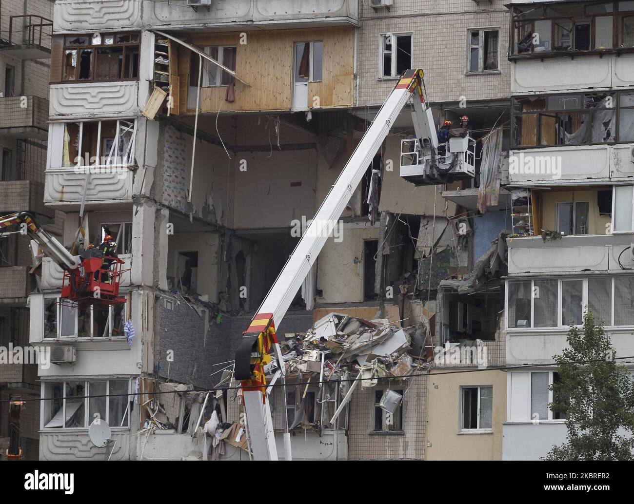 A general view of damaged multistory apartment building after a ...