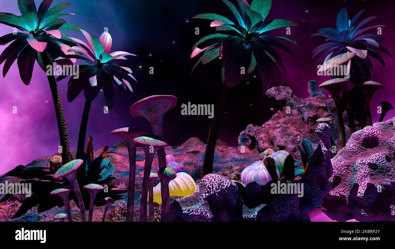 3D rendering of a science fiction alien landscape Stock Photo - Alamy