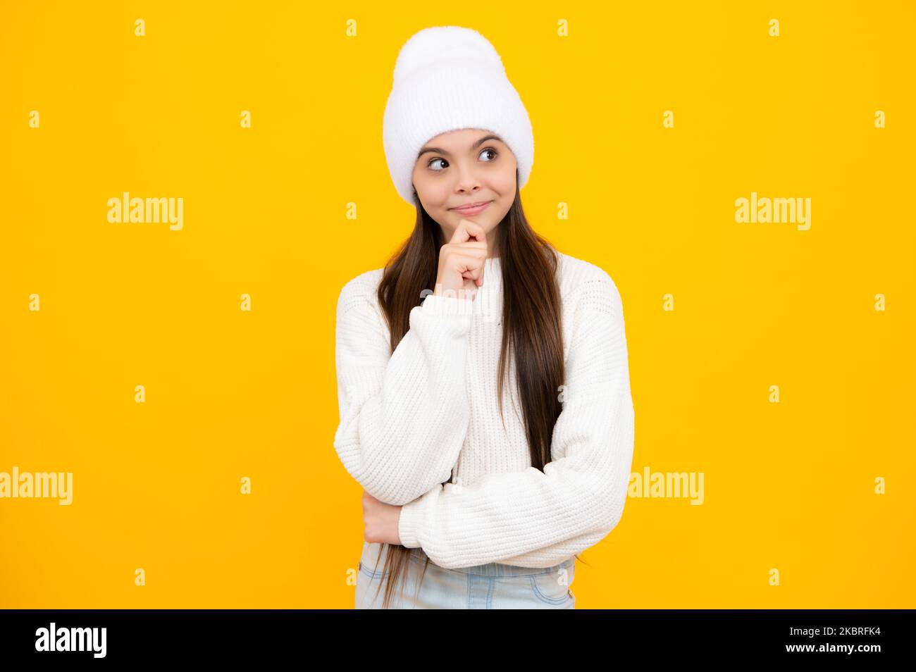 Thinking teenager girl, thoughtful emotion. Doubtful thoughtful ...