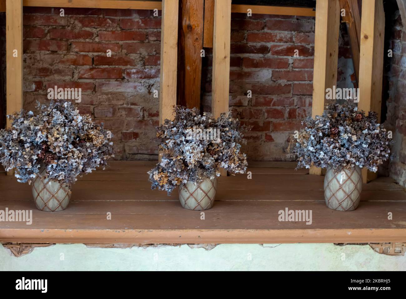 Interior design vintage table with flowers. Attic, country style Stock ...