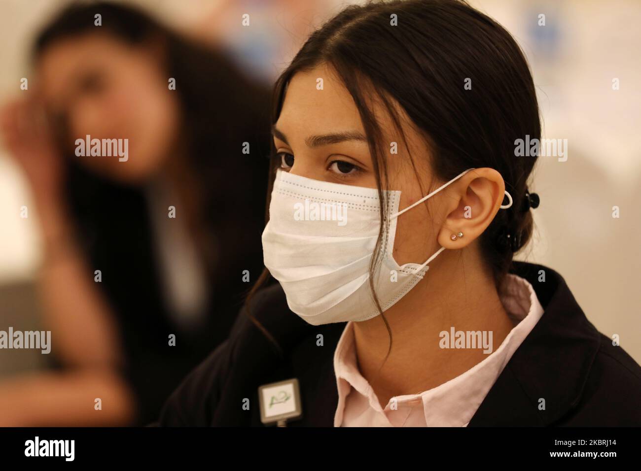 Palestinian students wear protective face masks during Model United ...