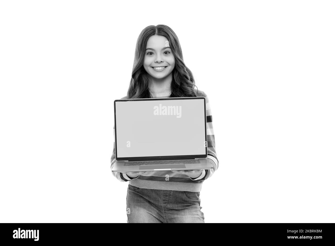 happy teen girl study online education making presentation on computer ...