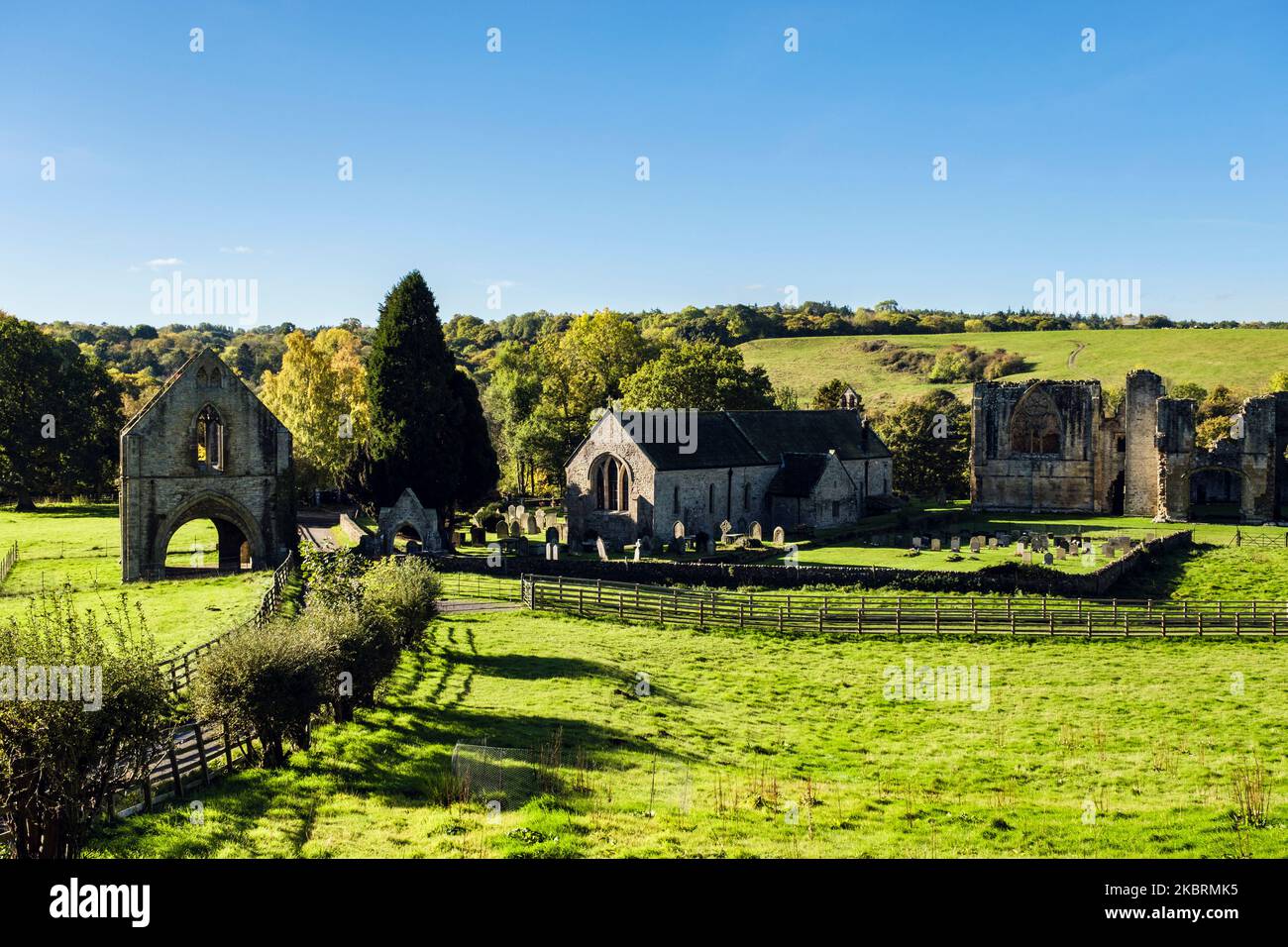 Easby Abbey ruins or Abbey of St Agatha in countryside in Swaledale ...
