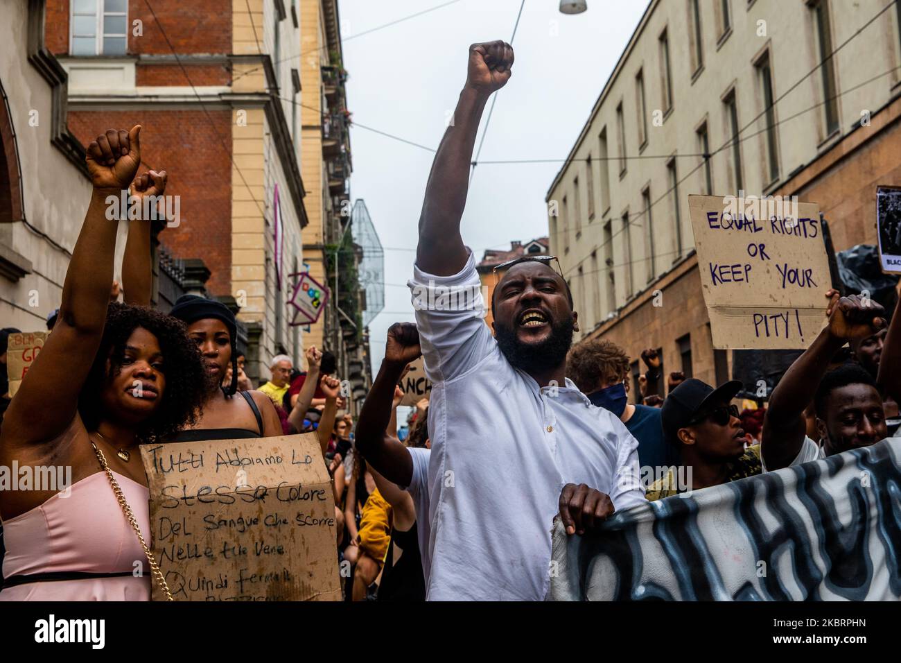 Turin, Italy 27th June 2020. Hundreds of demonstrators march to support ...