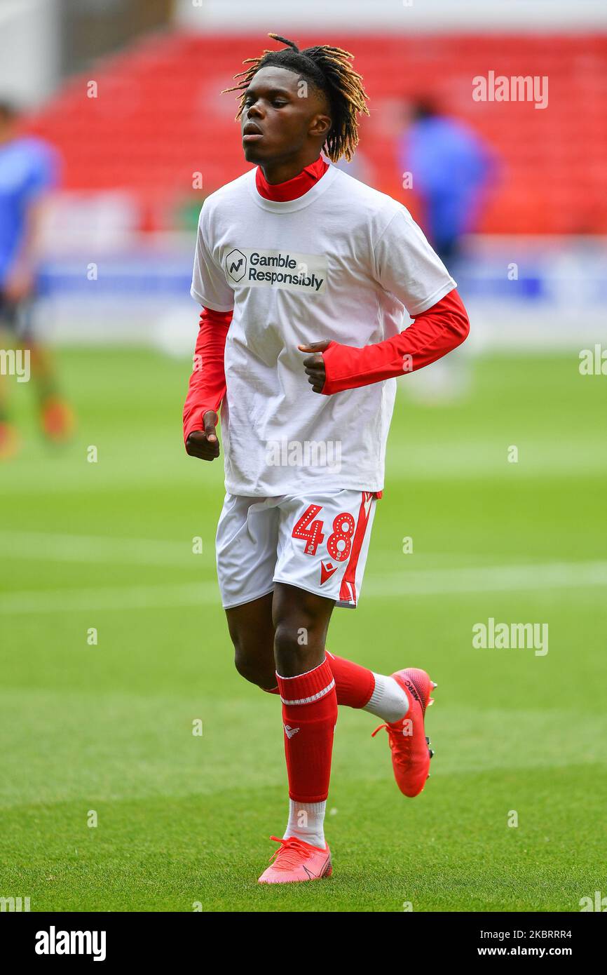 Alex Mighten (48) of Nottingham Forest warms up during the Sky Bet ...