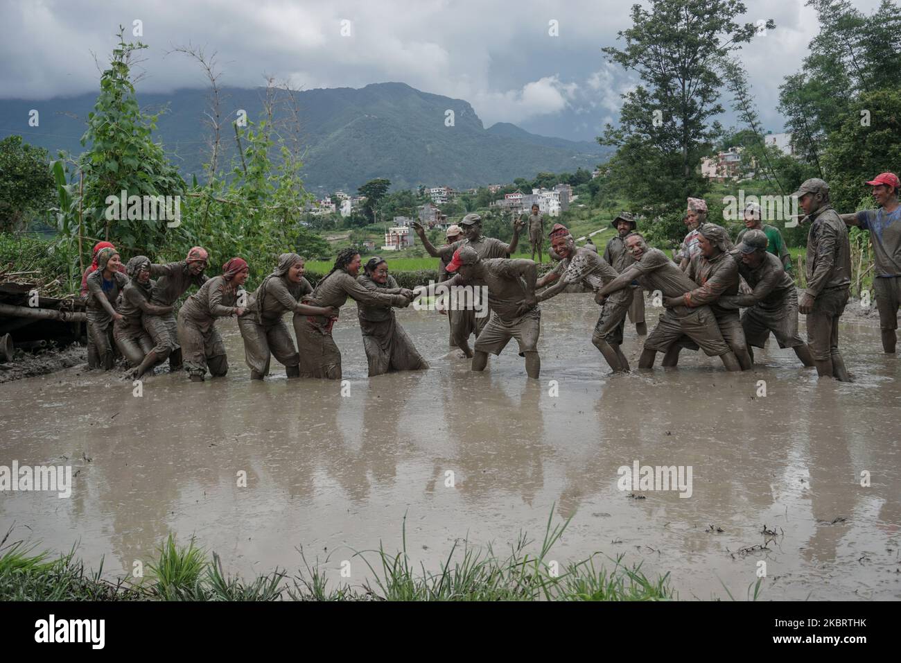 People play in the mud at the paddy field during the National Paddy Day ...