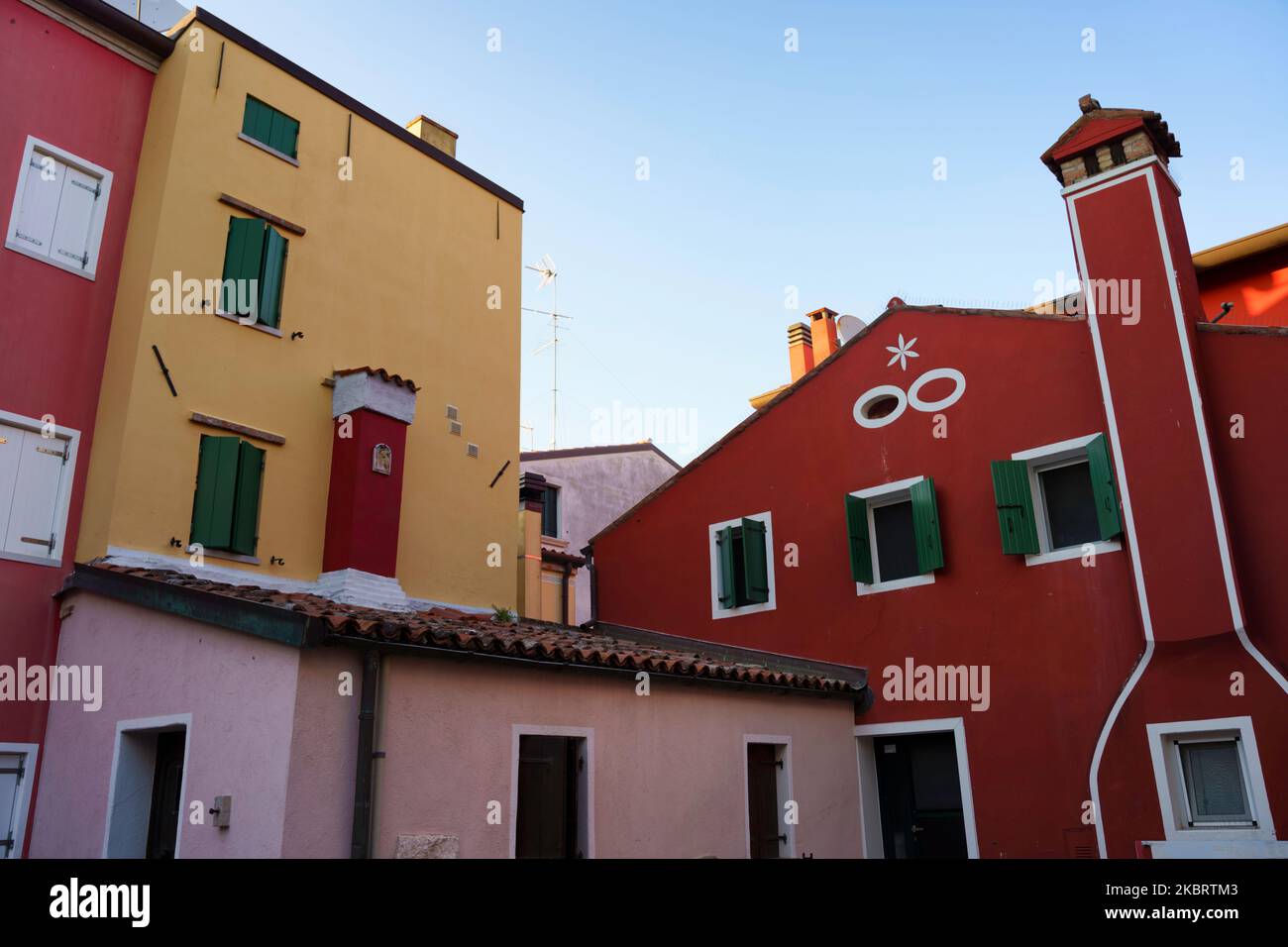 Typical colorful houses of Caorle, in Venice province, Veneto, Italy ...