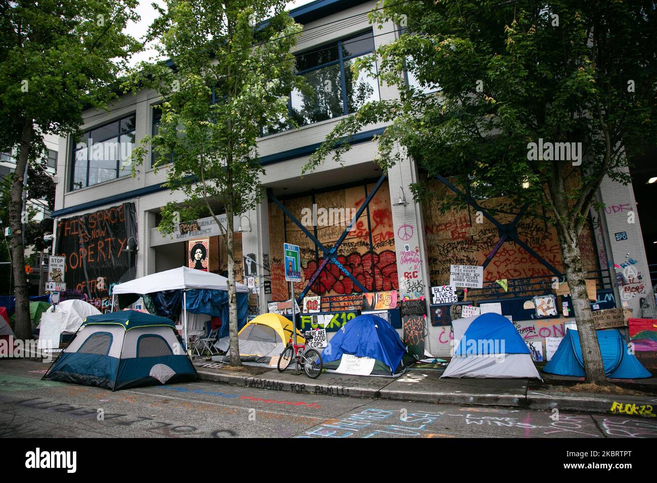 Tents in the area known as the Capitol Hill Organized Protest (CHOP) on ...