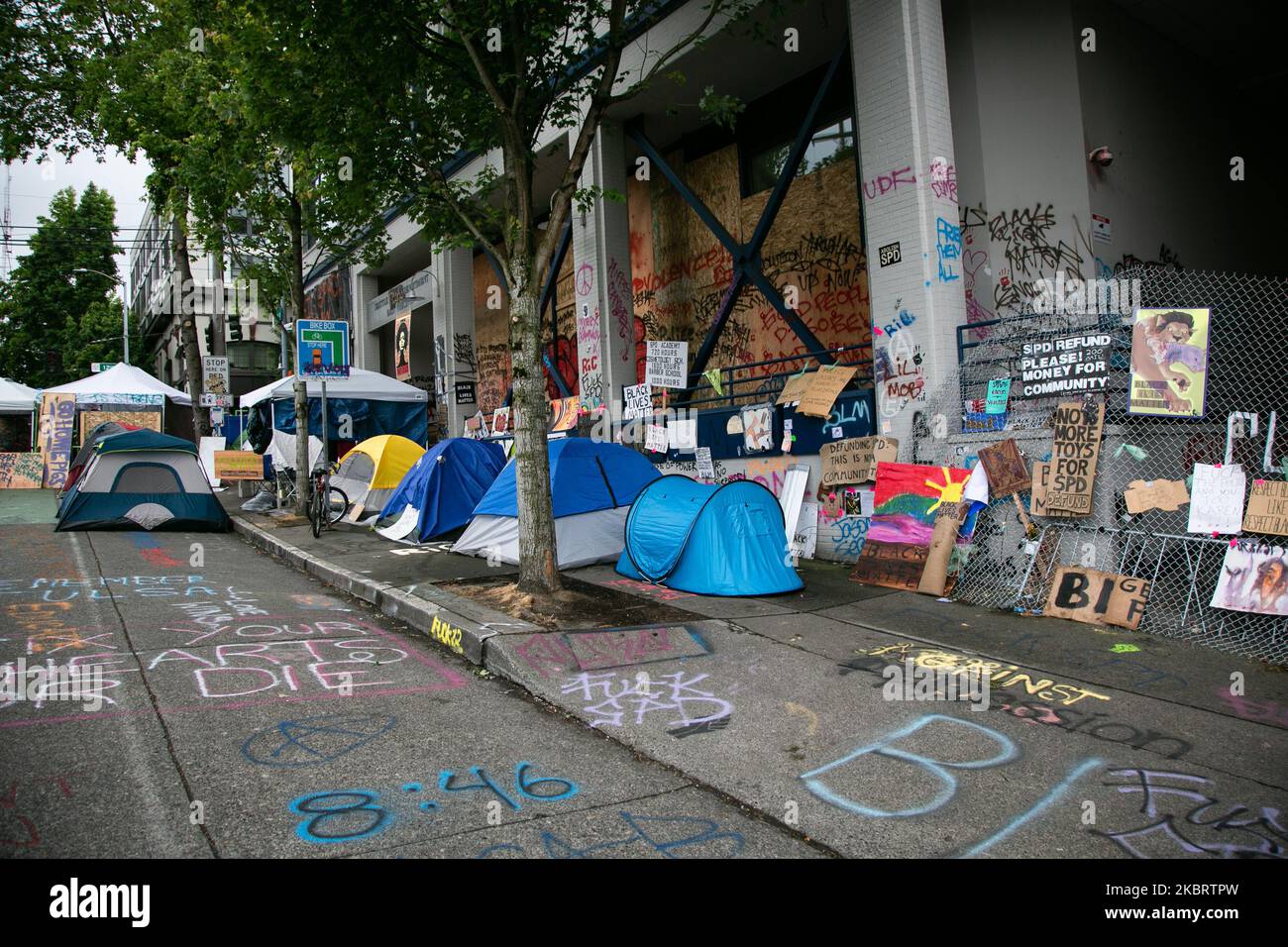 Tents in the area known as the Capitol Hill Organized Protest (CHOP) on ...