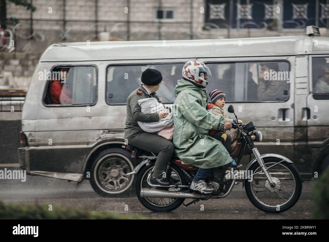 A family on the motorcycle on their way to home on Oct 2,2019 A ...