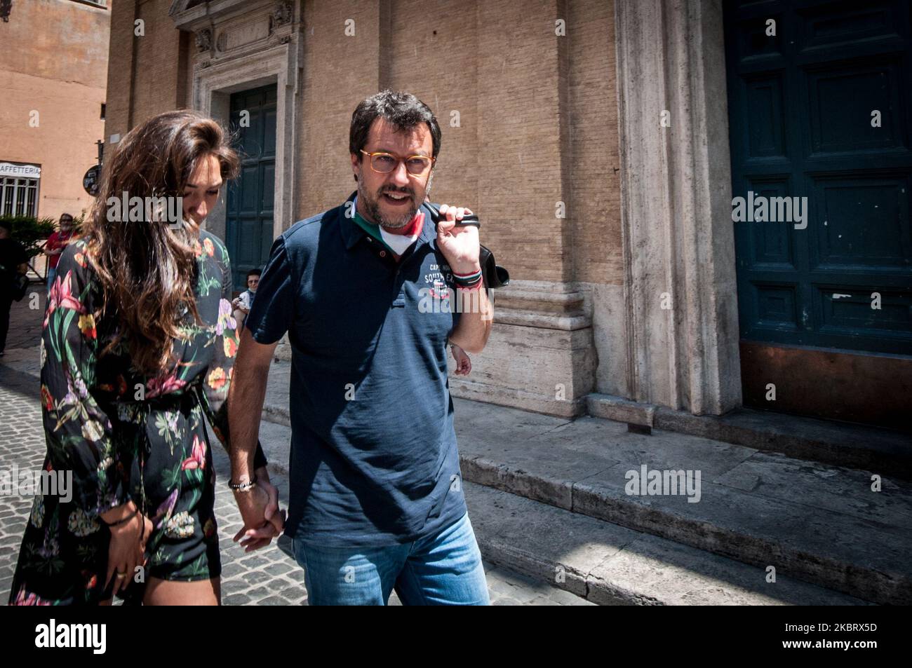 Matteo Salvini, leader of the Lega Nord party, walks with his ...