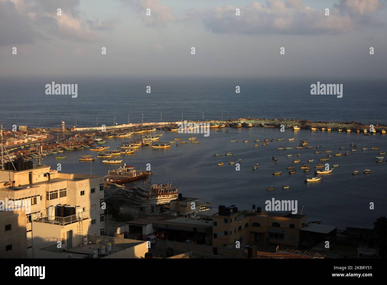 Palestinian fishing boats are seen at the main port in Gaza city on ...