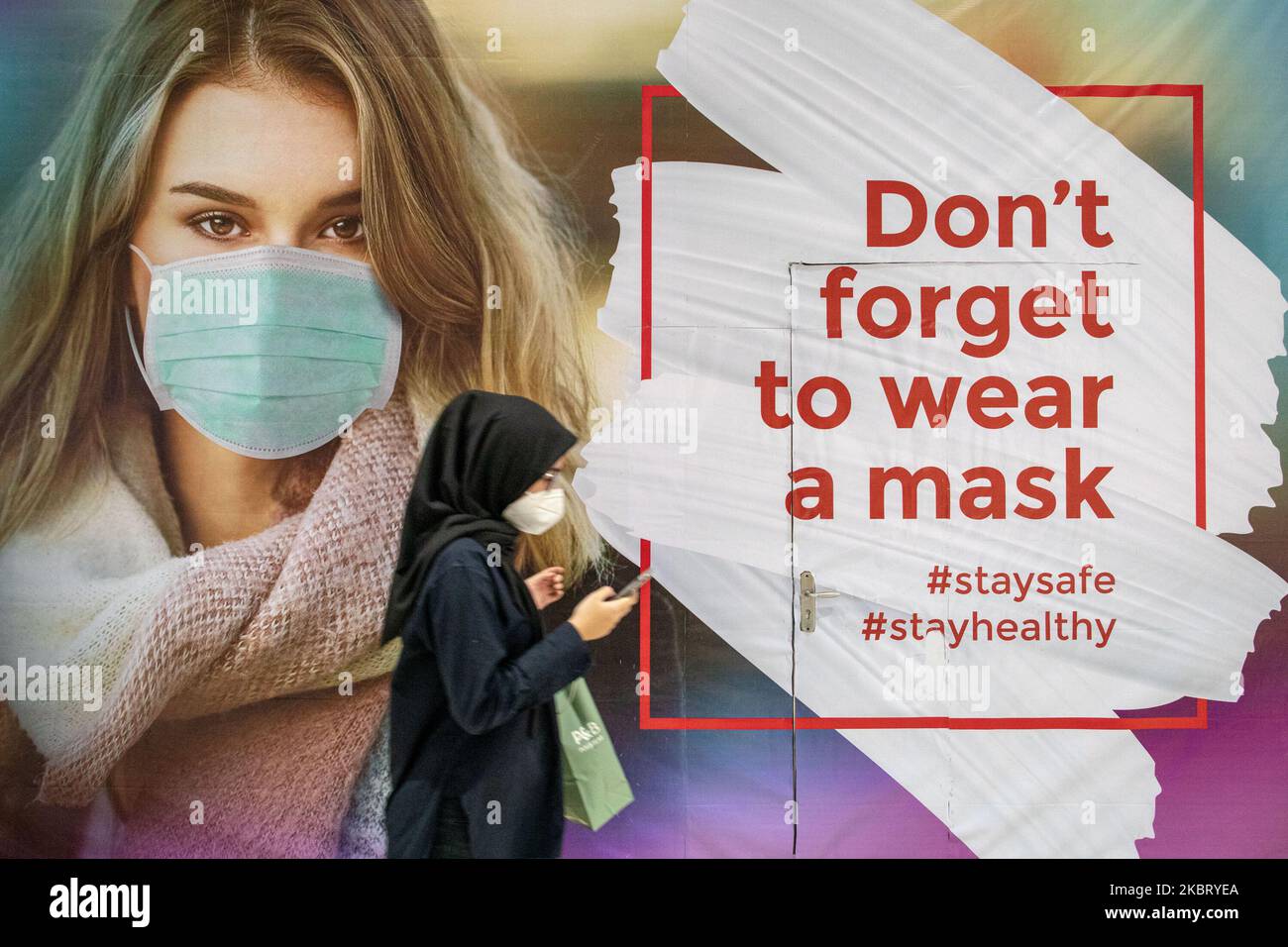 Banner that encourage people to wear mask in Jakarta, Indonesia, on ...