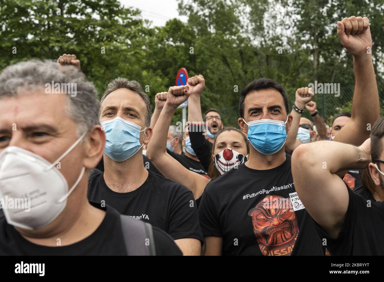 Workers of the Nissan factory in Barcelona during their protest rally ...