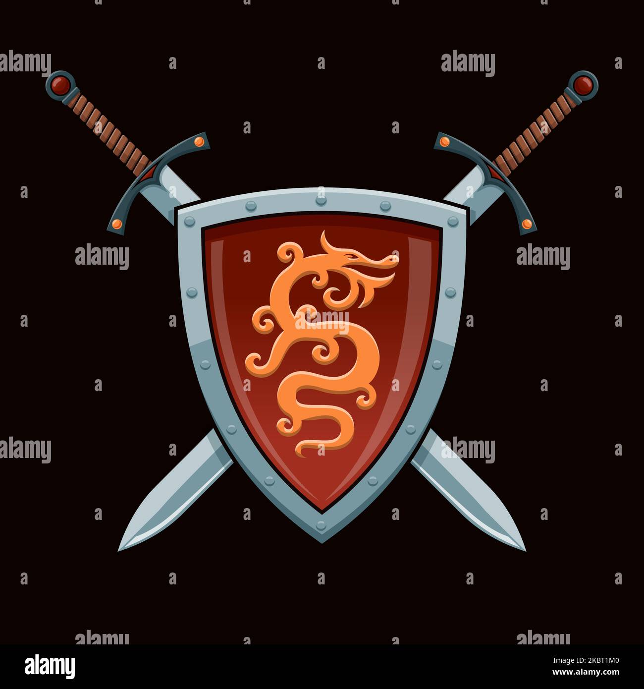 Shield with dragon and crossed swords Stock Vector Image & Art - Alamy